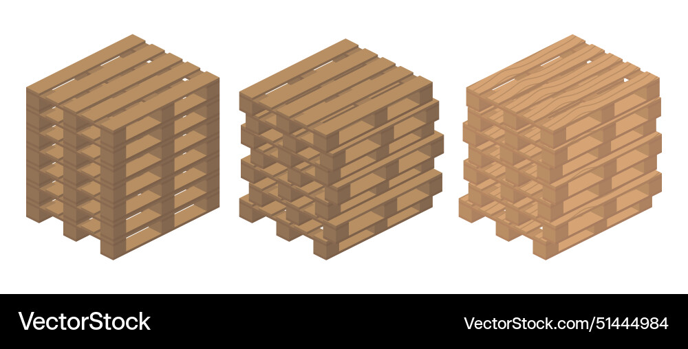 Isometric stacked pallets set isolated on white Vector Image