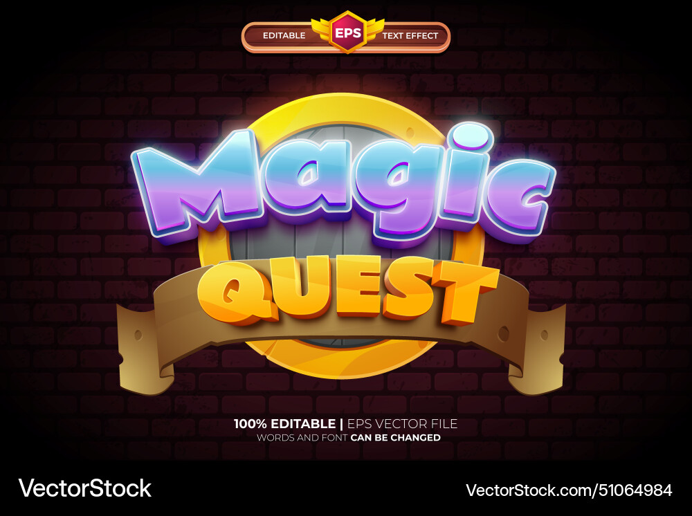 Magic quest 3d game editable text effect Vector Image
