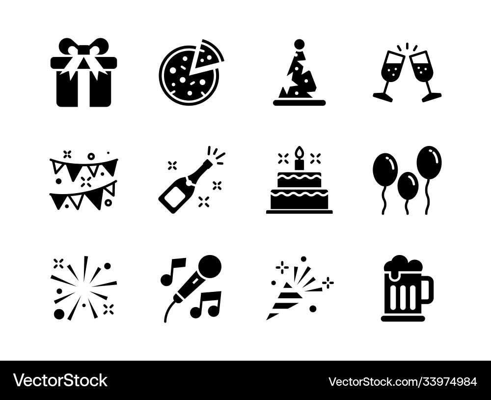 Party icon set glyph style symbols for website Vector Image