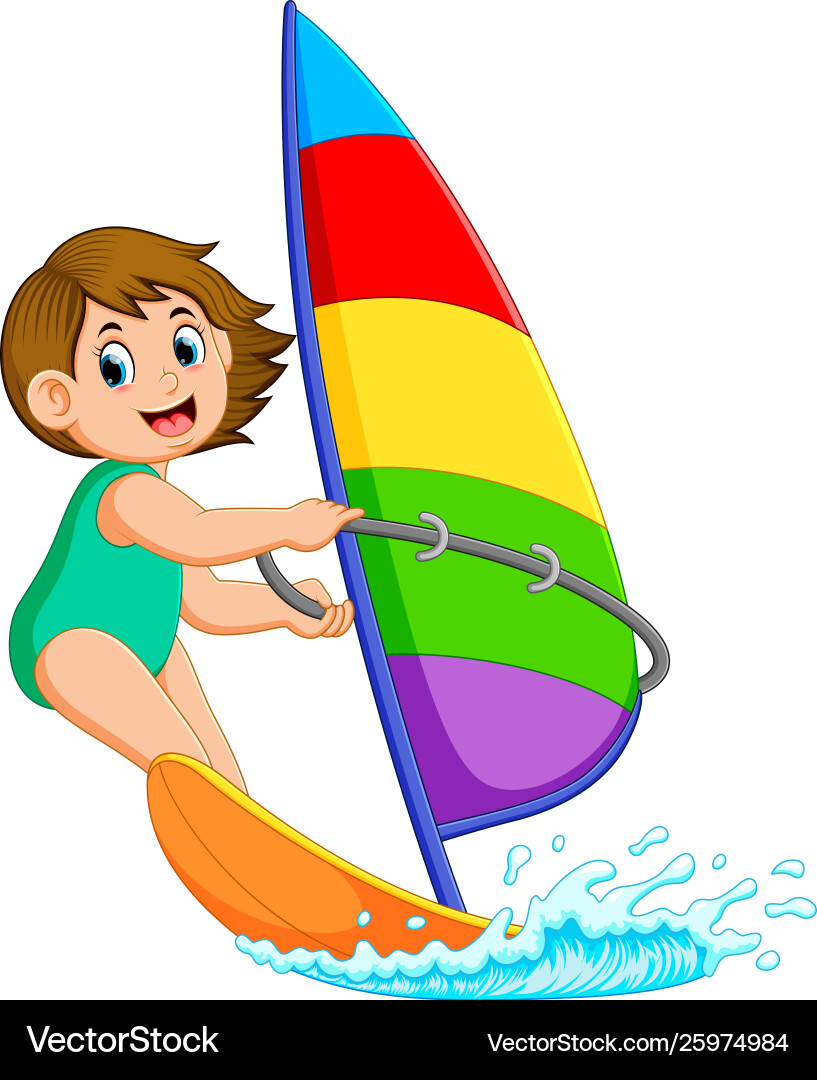 Professional girl is standing sailing boat Vector Image