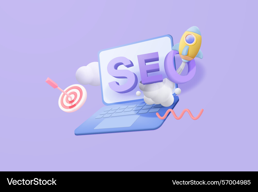 3d seo optimization with rocket for marketing Vector Image