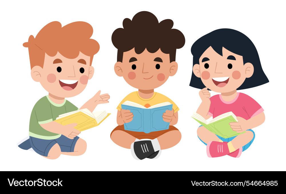 Children reading a story book together Royalty Free Vector