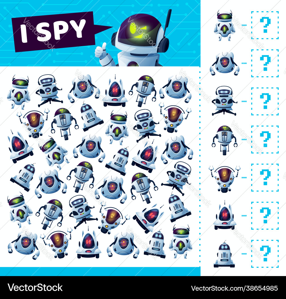 I spy game match robots and droid bots cartoon Vector Image