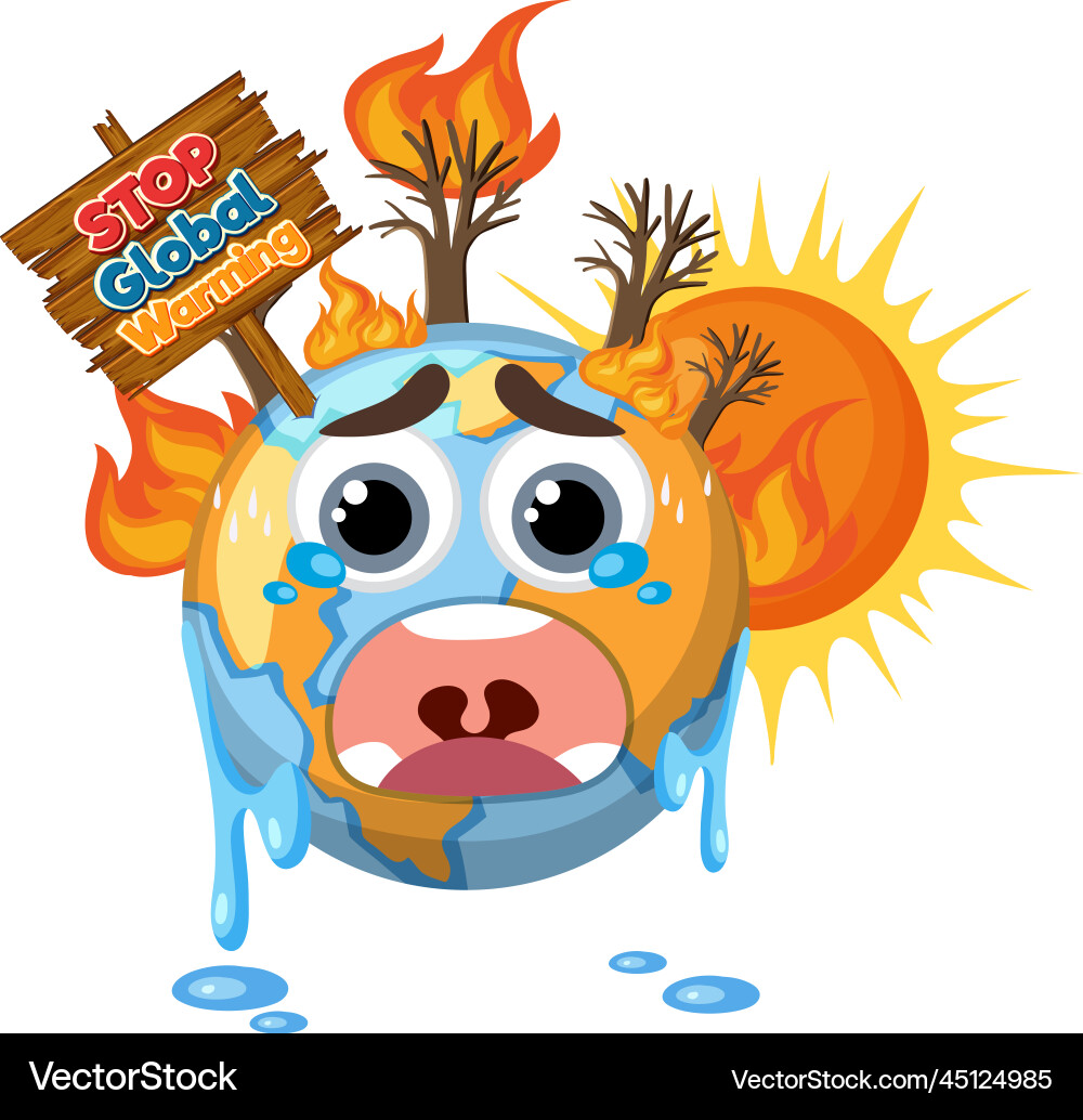 Stop global warming with crying earth concept Vector Image
