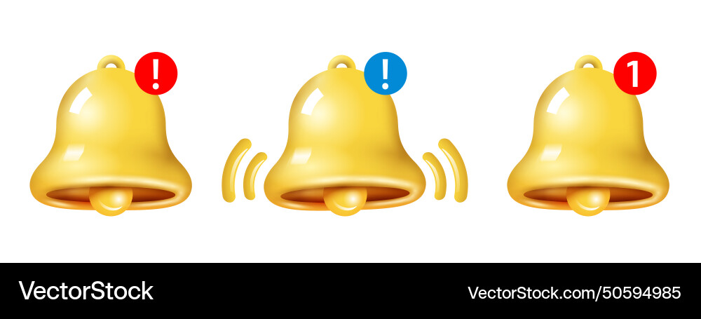 Yellow 3d style notification bell icon set Vector Image