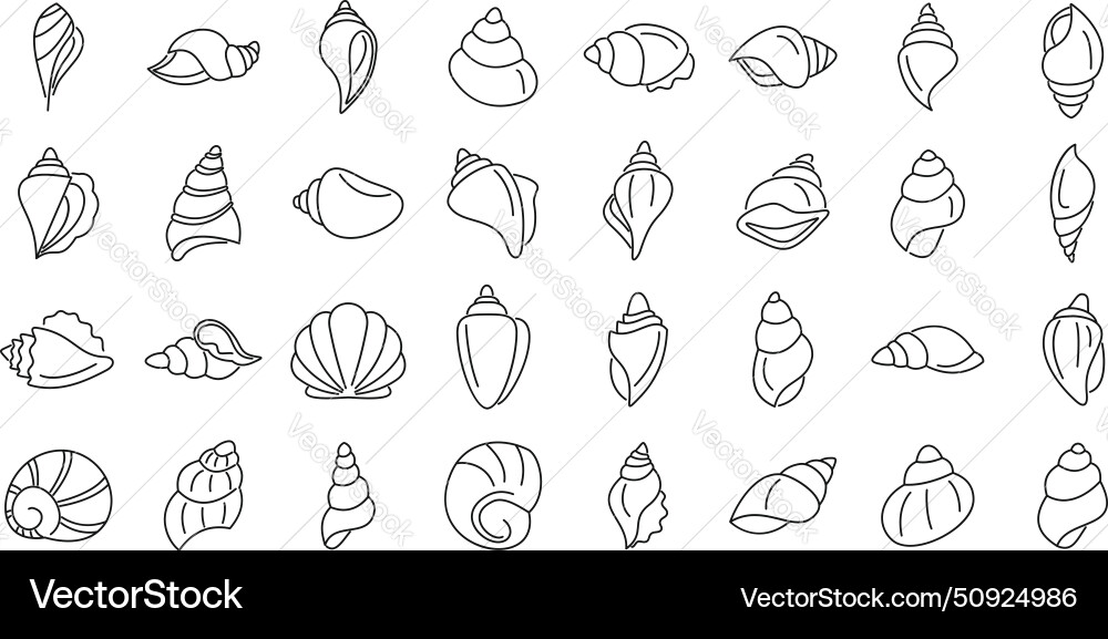 Conch icons set outline sea shell Royalty Free Vector Image