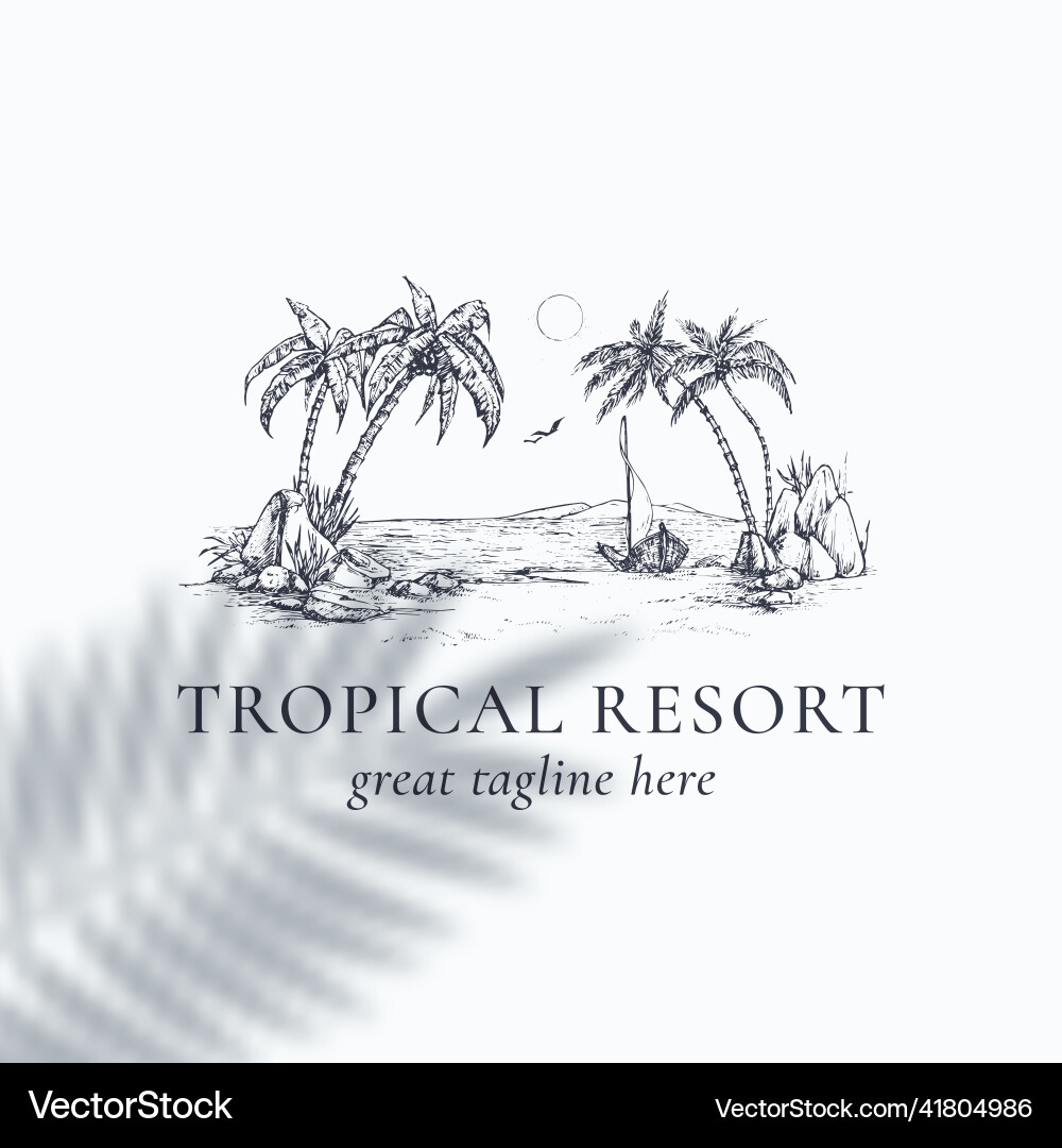 Palm trees tropical resort view badge or logo Vector Image