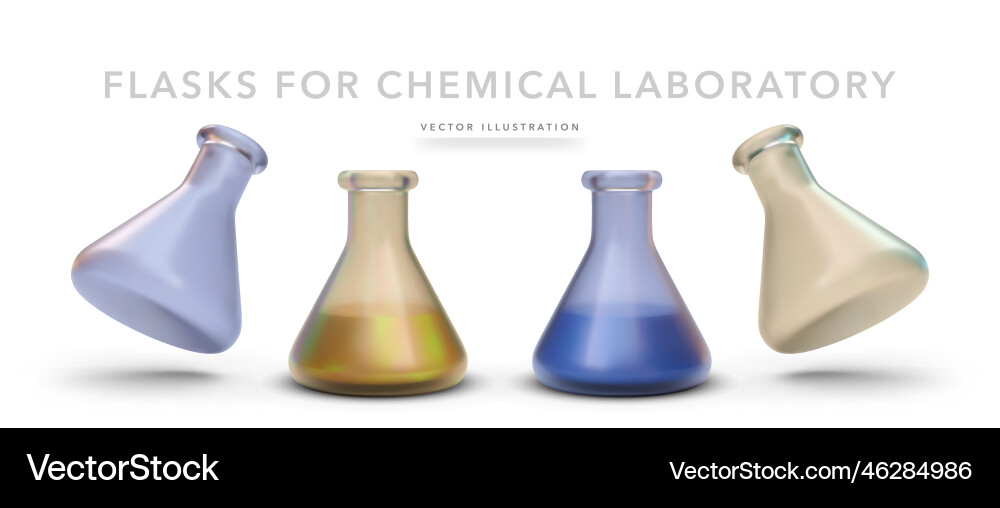 Set of 3d realistic flasks for chemical laboratory