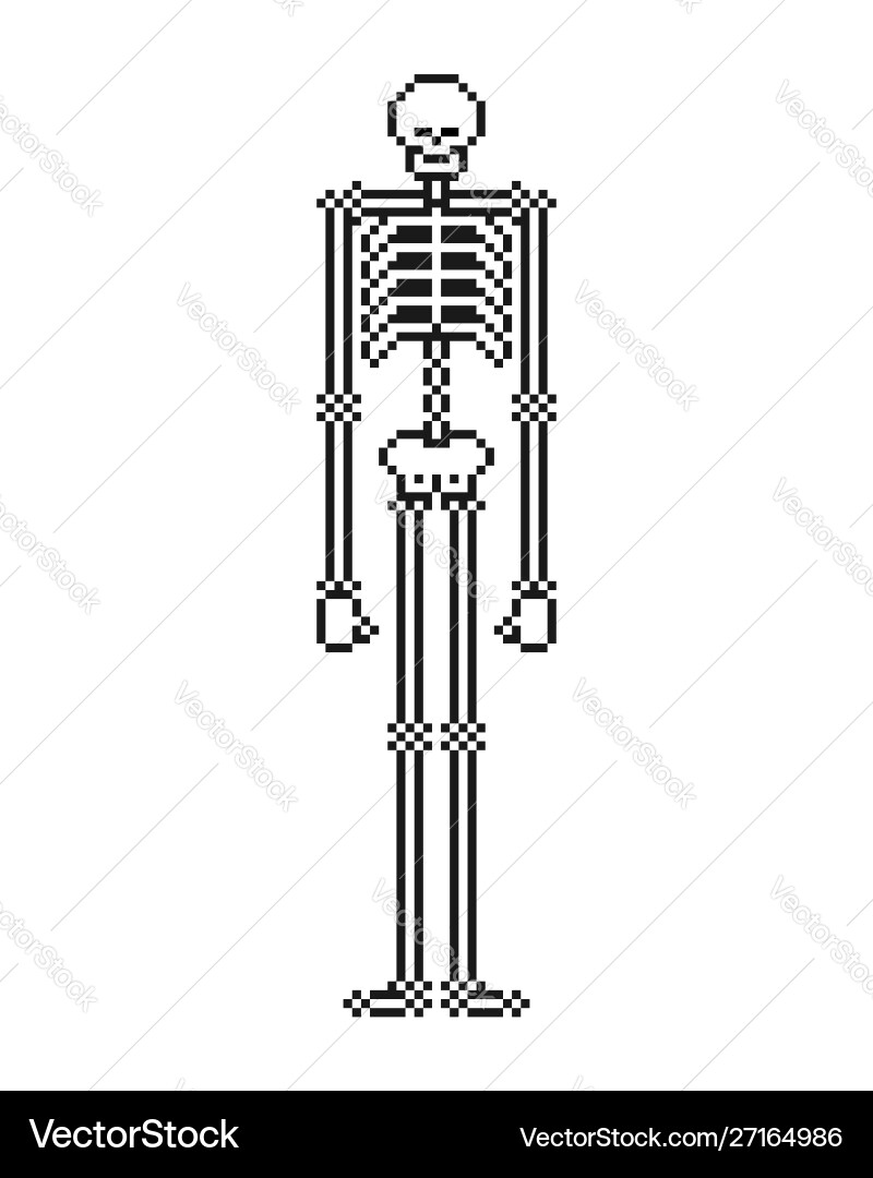 Skeleton pixel art skull and bone 8 bit Royalty Free Vector