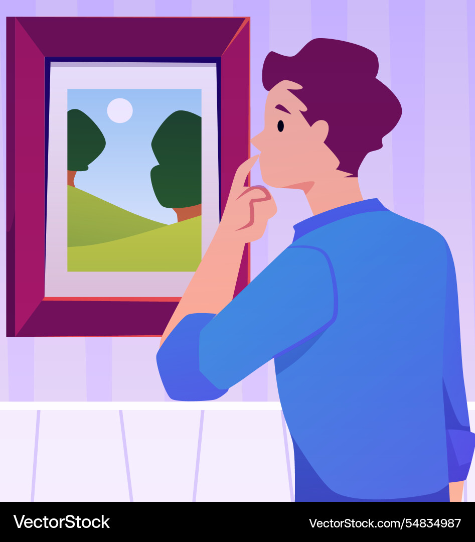 A man looking at painting Royalty Free Vector Image