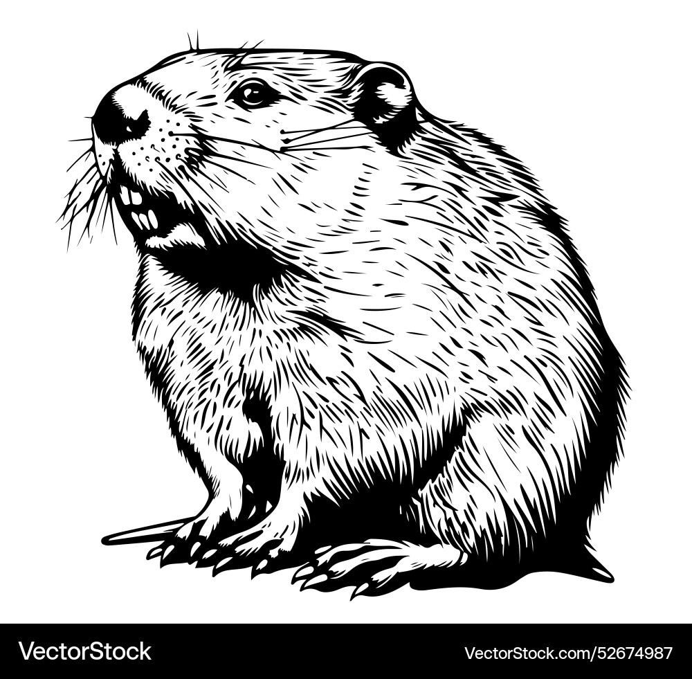 Beaver line drawing Royalty Free Vector Image - VectorStock
