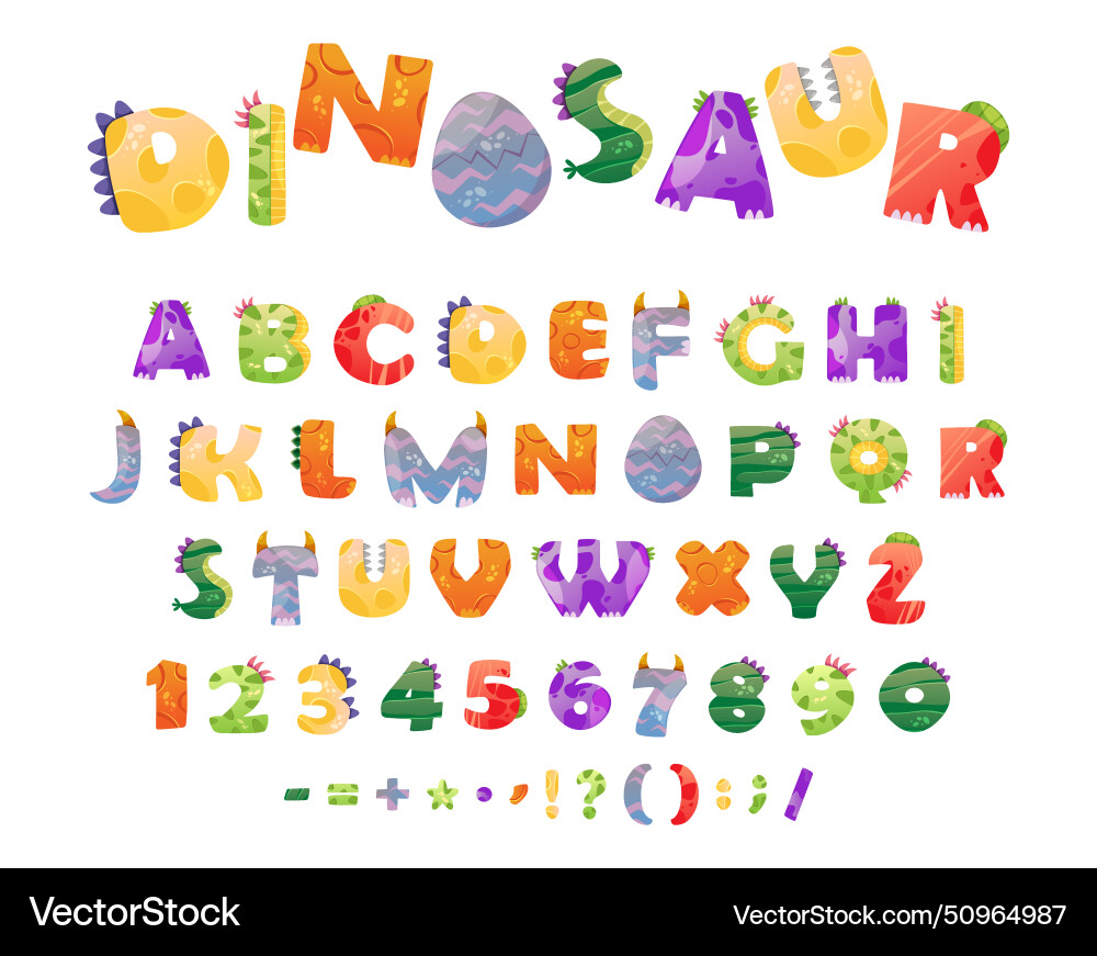 Dinosaur childish fonts and letters numbers Vector Image