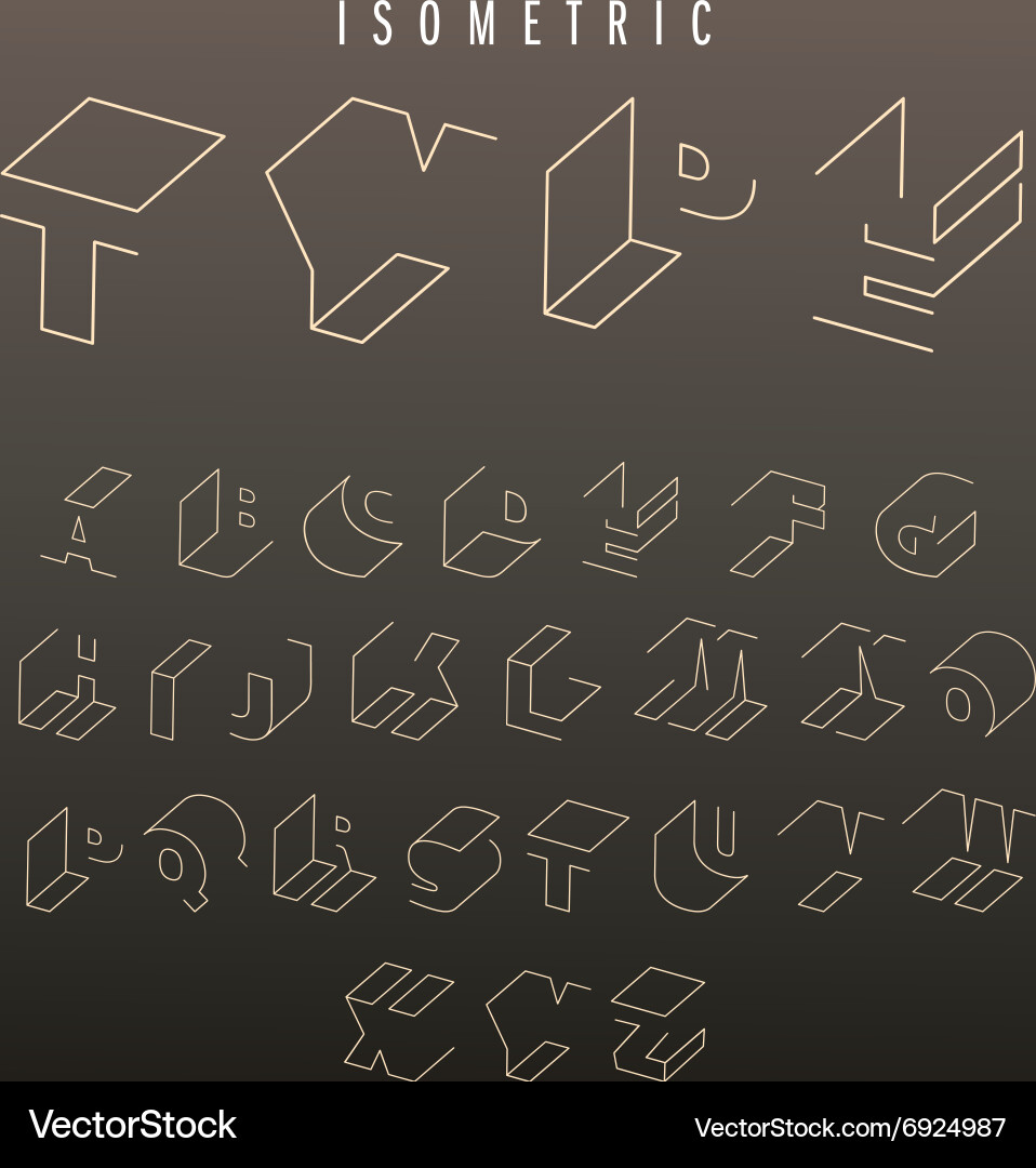 Isometric outline alphabet Royalty Free Vector Image