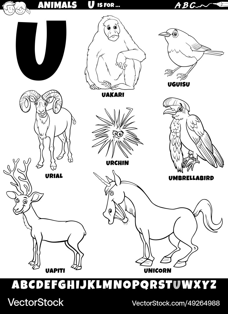 Cartoon animal characters for letter u set Vector Image