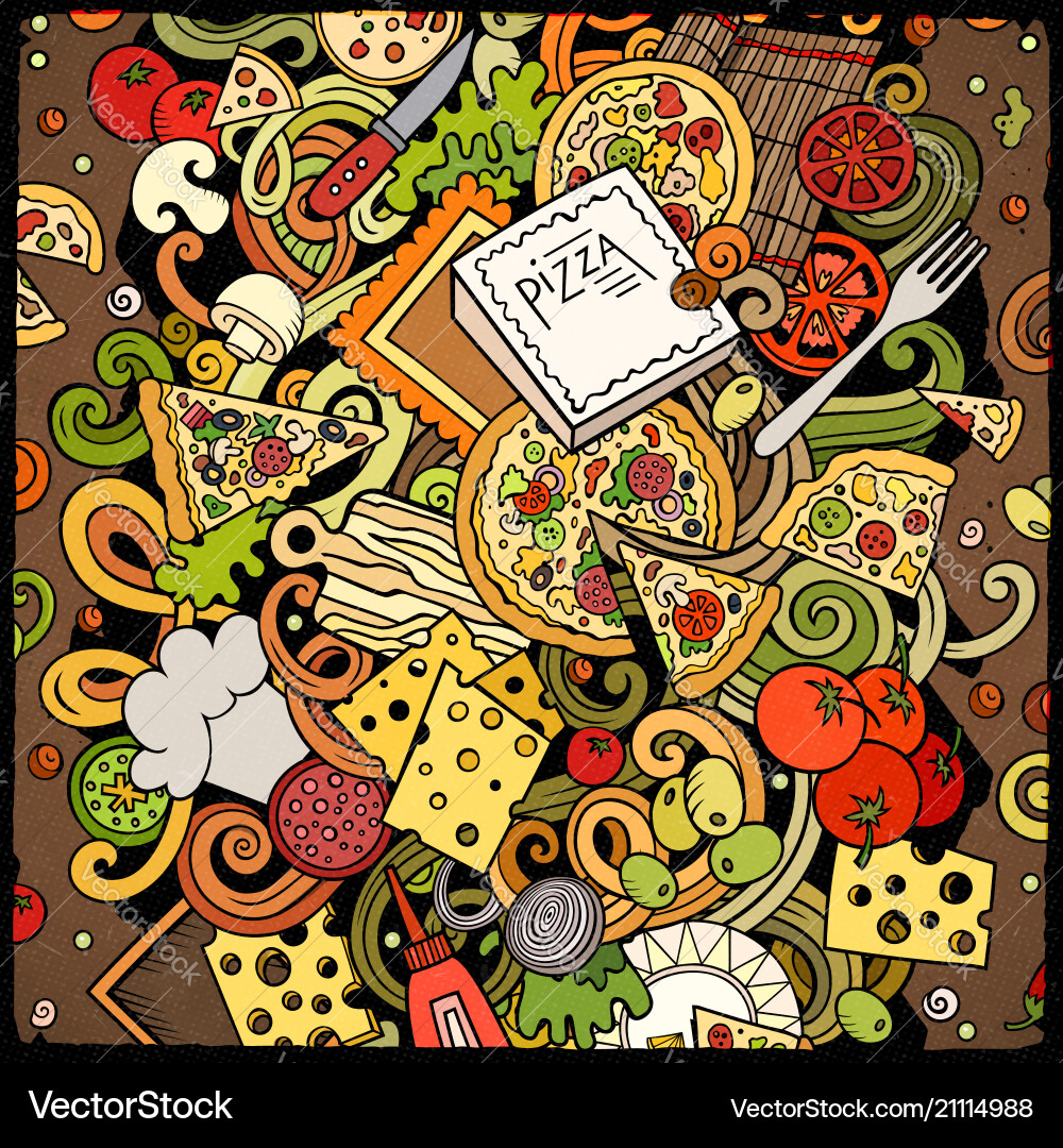 Cartoon doodles pizza Royalty Free Vector Image
