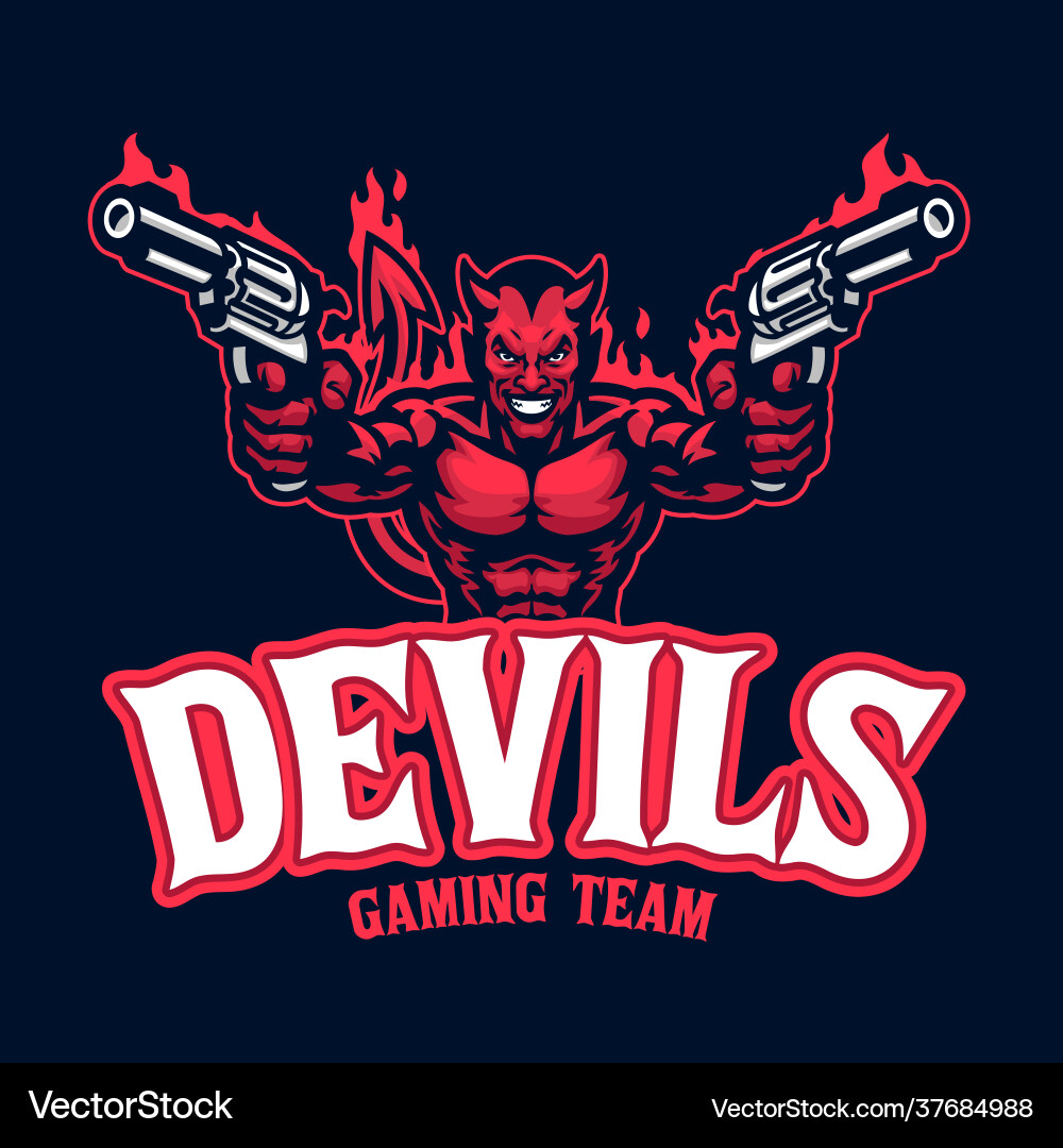 Devil mascot character logo with pair pistols Vector Image