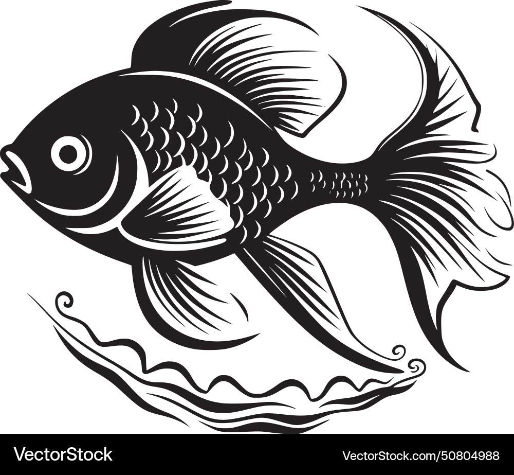 Goldfish - black and white Royalty Free Vector Image