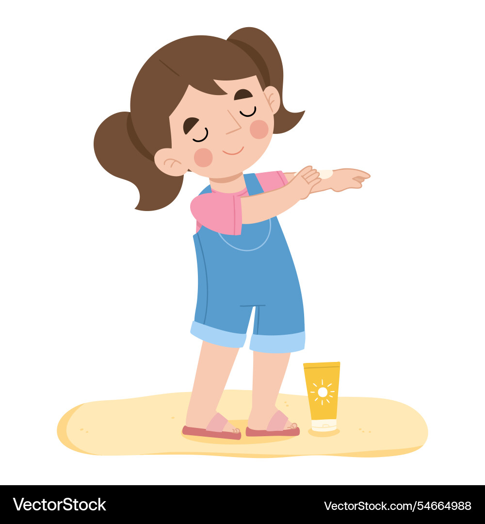 Little girl applying sunscreen Royalty Free Vector Image