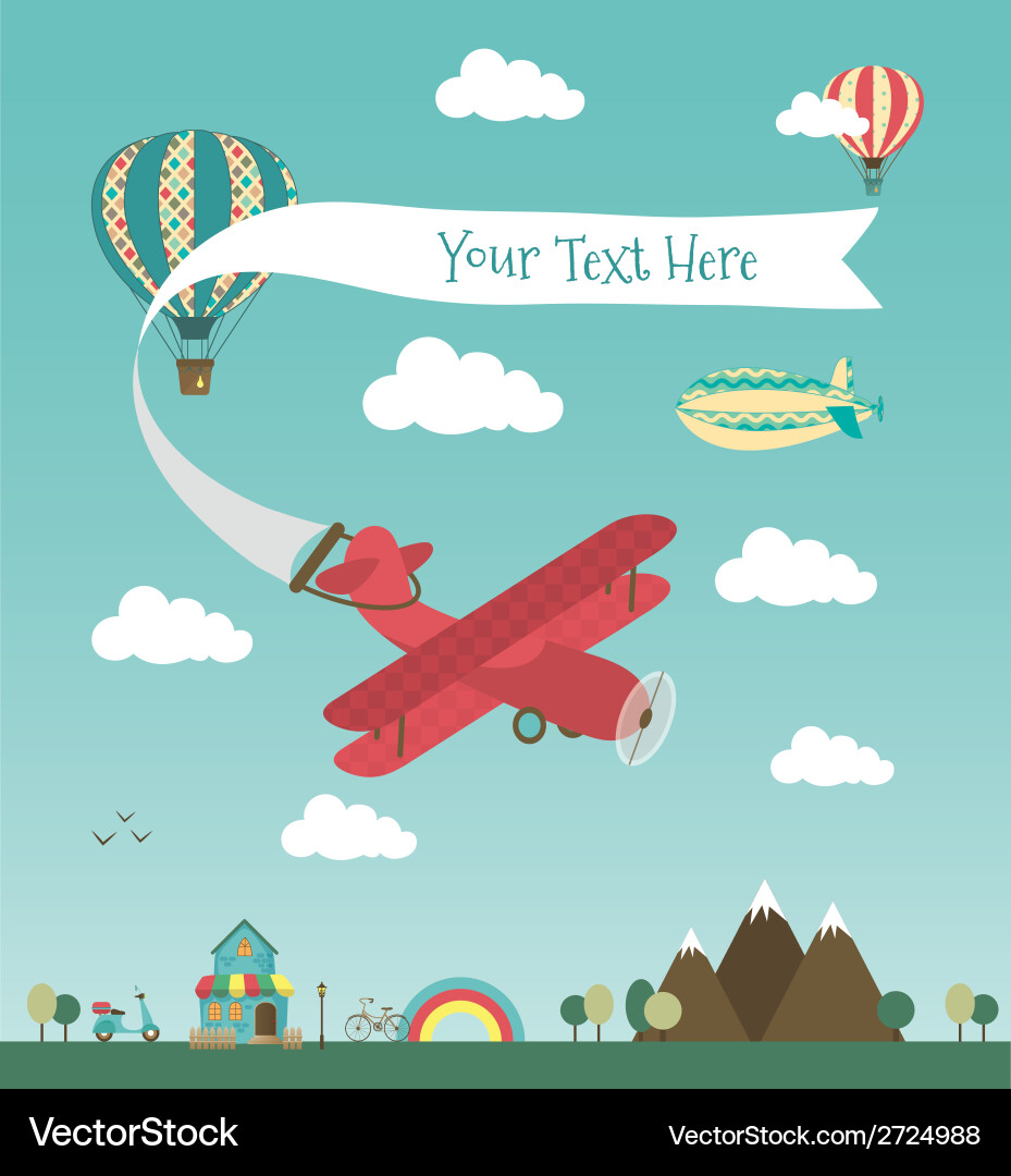 Retro air plane banner design Royalty Free Vector Image