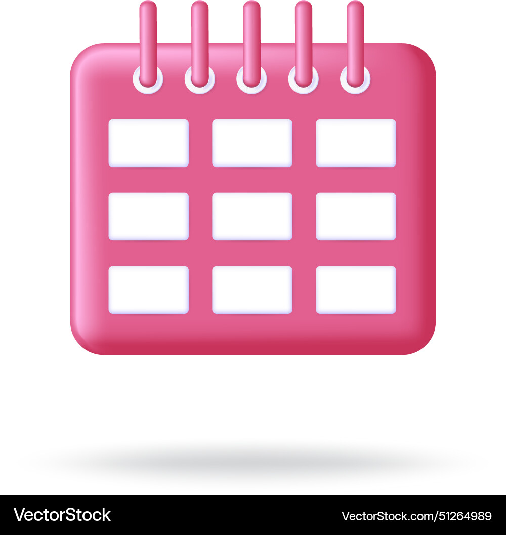 Calendar 3d icon time management diary sign Vector Image