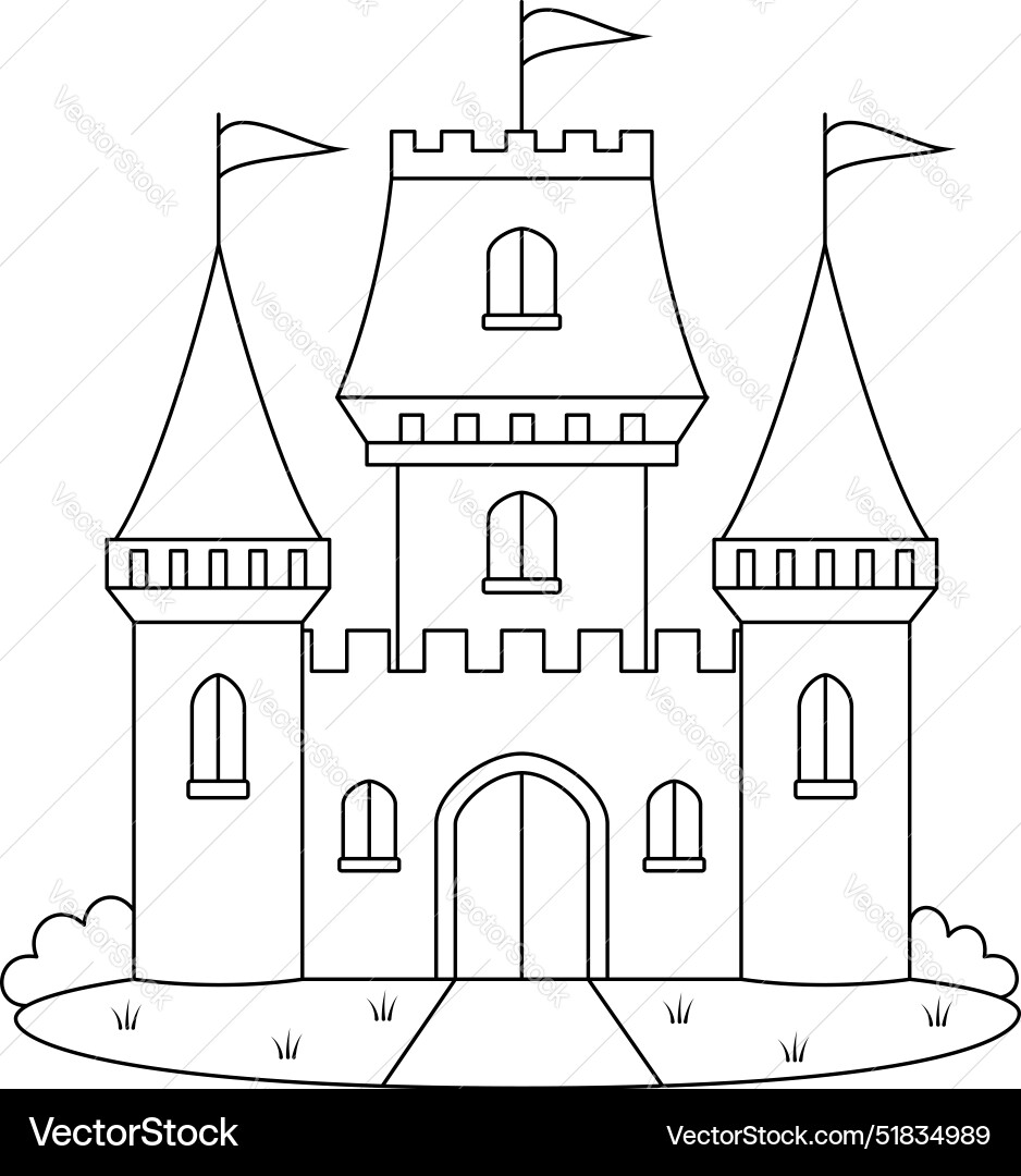 Cute castle outline coloring page for kids Vector Image