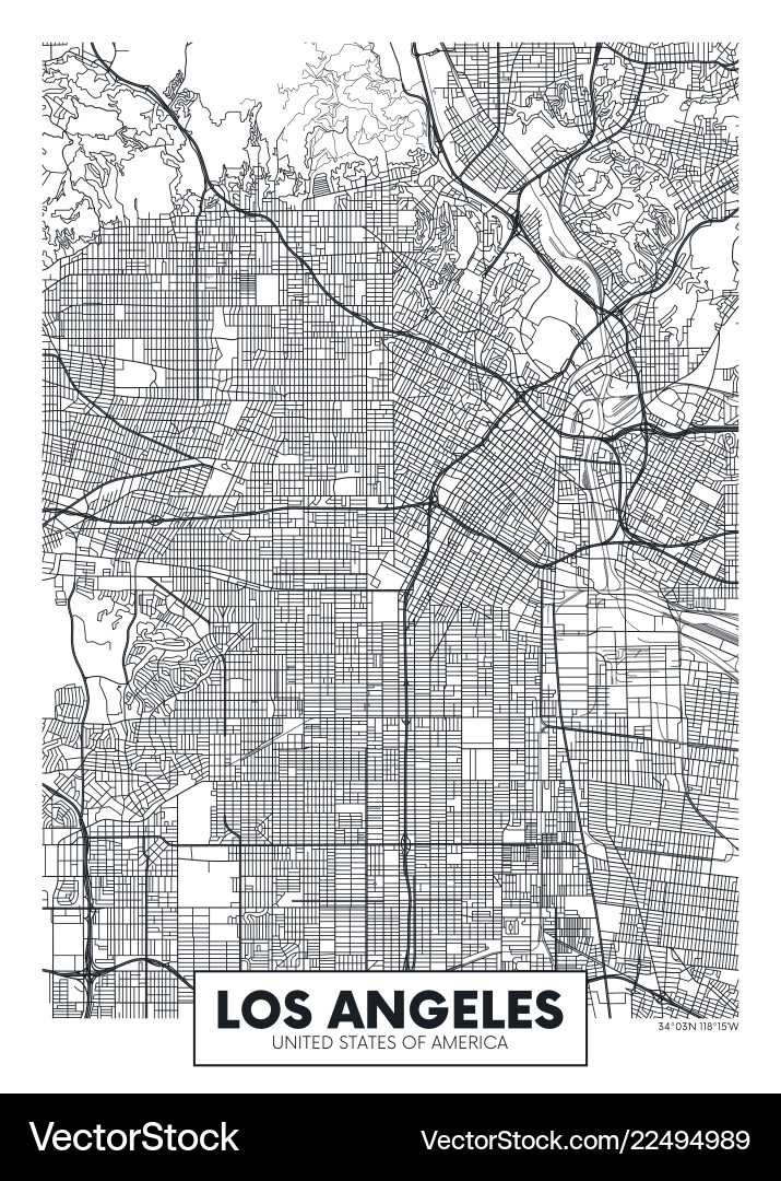 Detailed Los Angeles City Map Royalty Free Vector Image