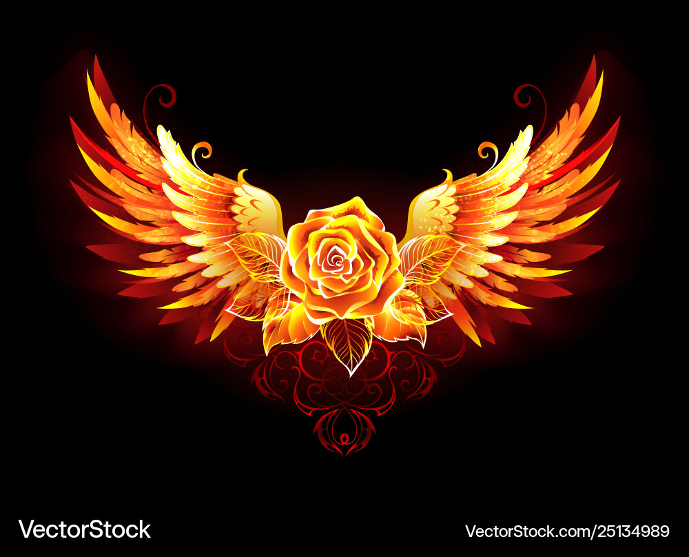 Fire rose with wings Royalty Free Vector Image