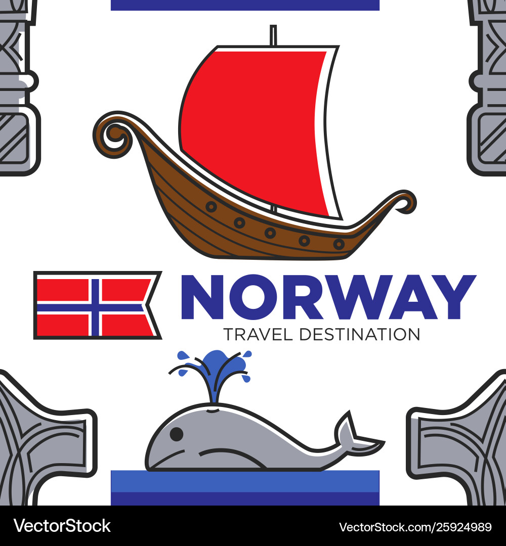 Norway Travel Pattern - Vikings & Sea Vector Image