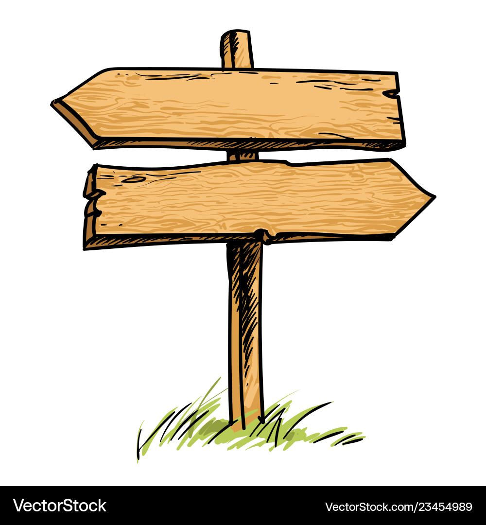 Old wooden double direction sign sketch style Vector Image
