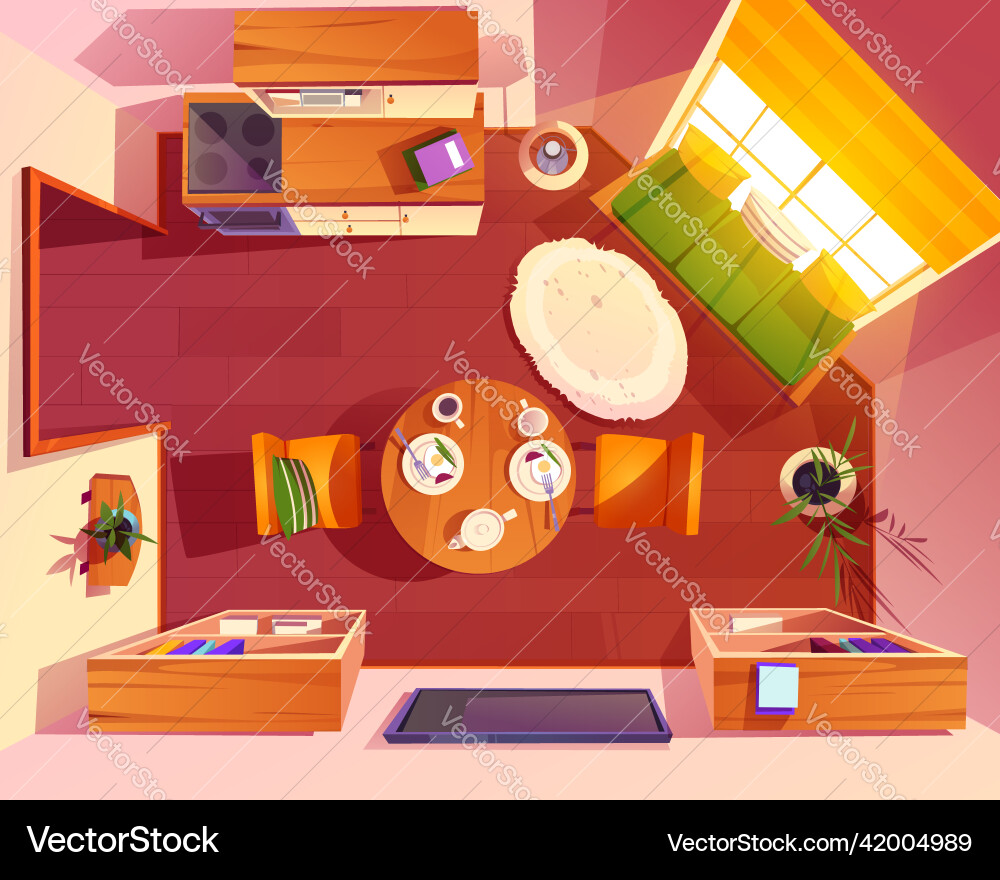 Room interior in studio apartment hotel top view Vector Image