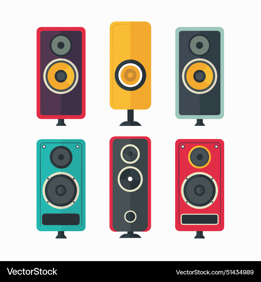 Set colorful standing speakers isolated white Vector Image