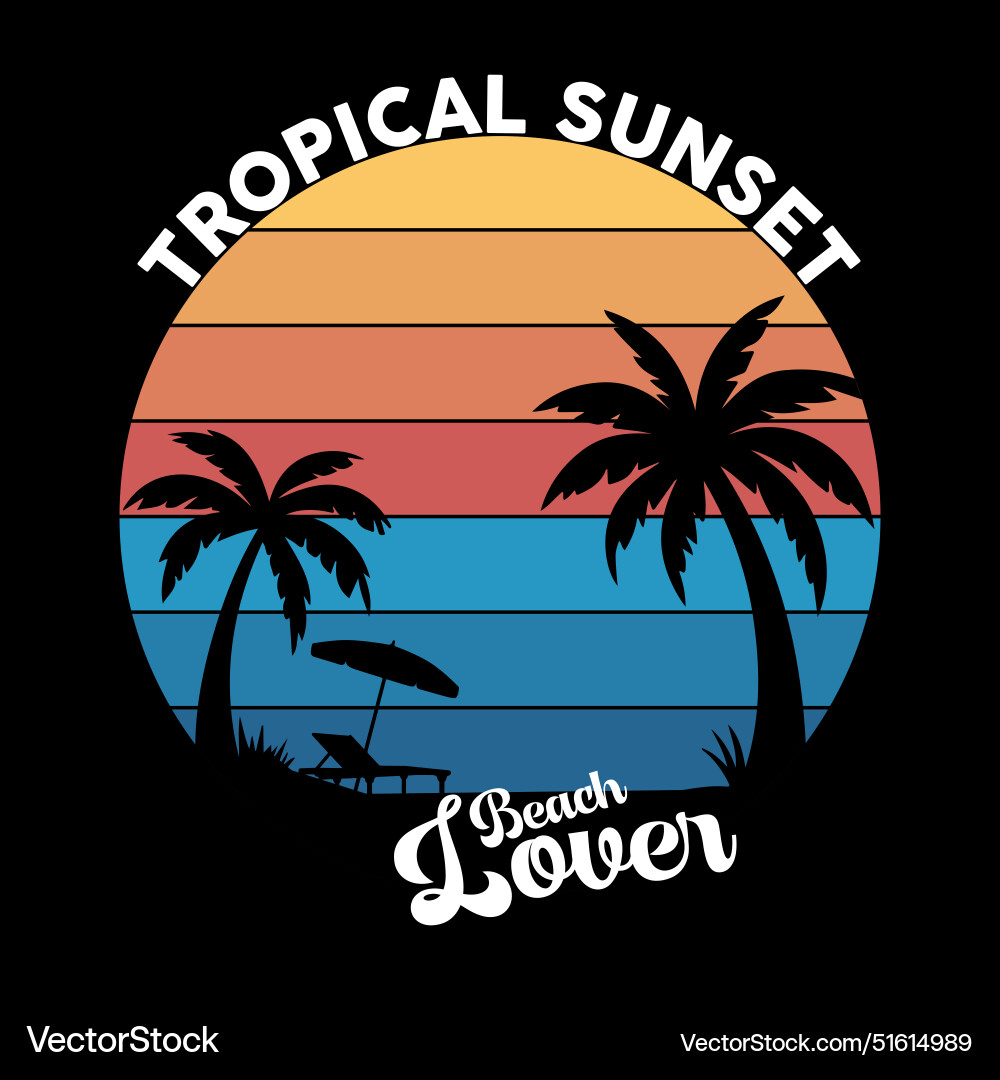 Tropical sunset beach lover retro vintage design Vector Image