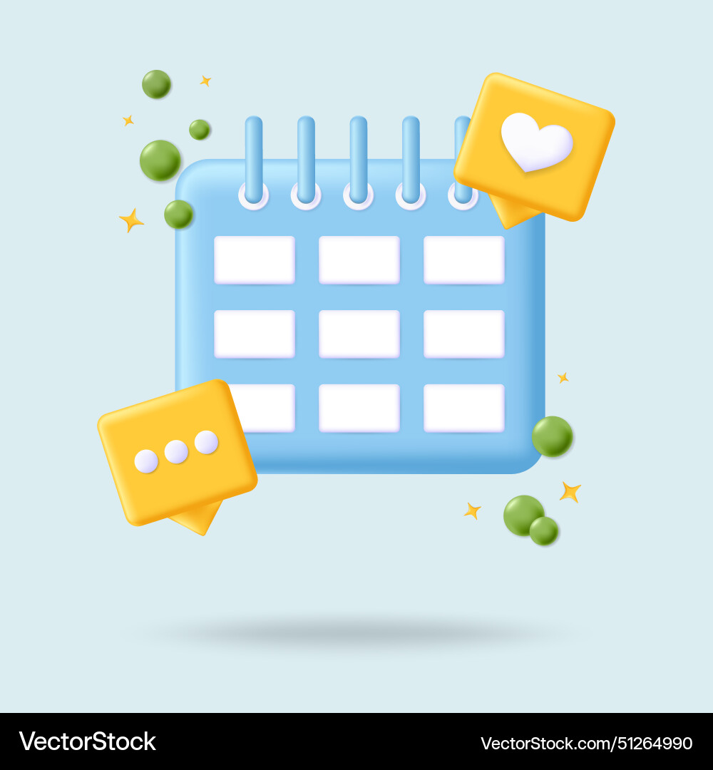 Calendar 3d icon time management diary sign Vector Image