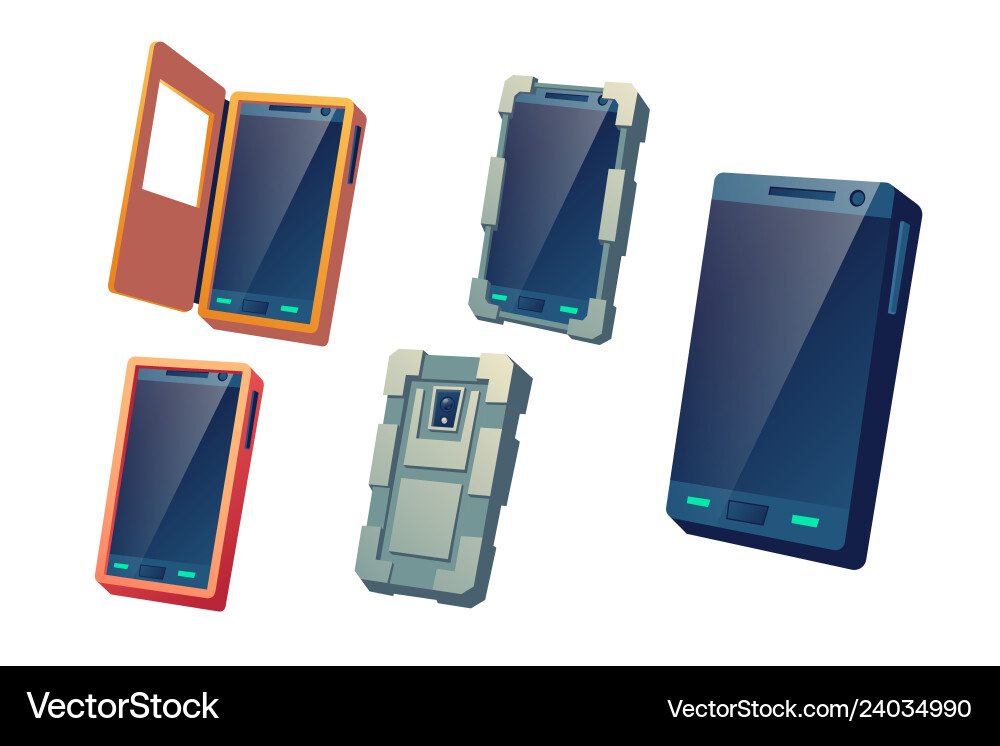 Cellphones protective covers cartoon set Vector Image