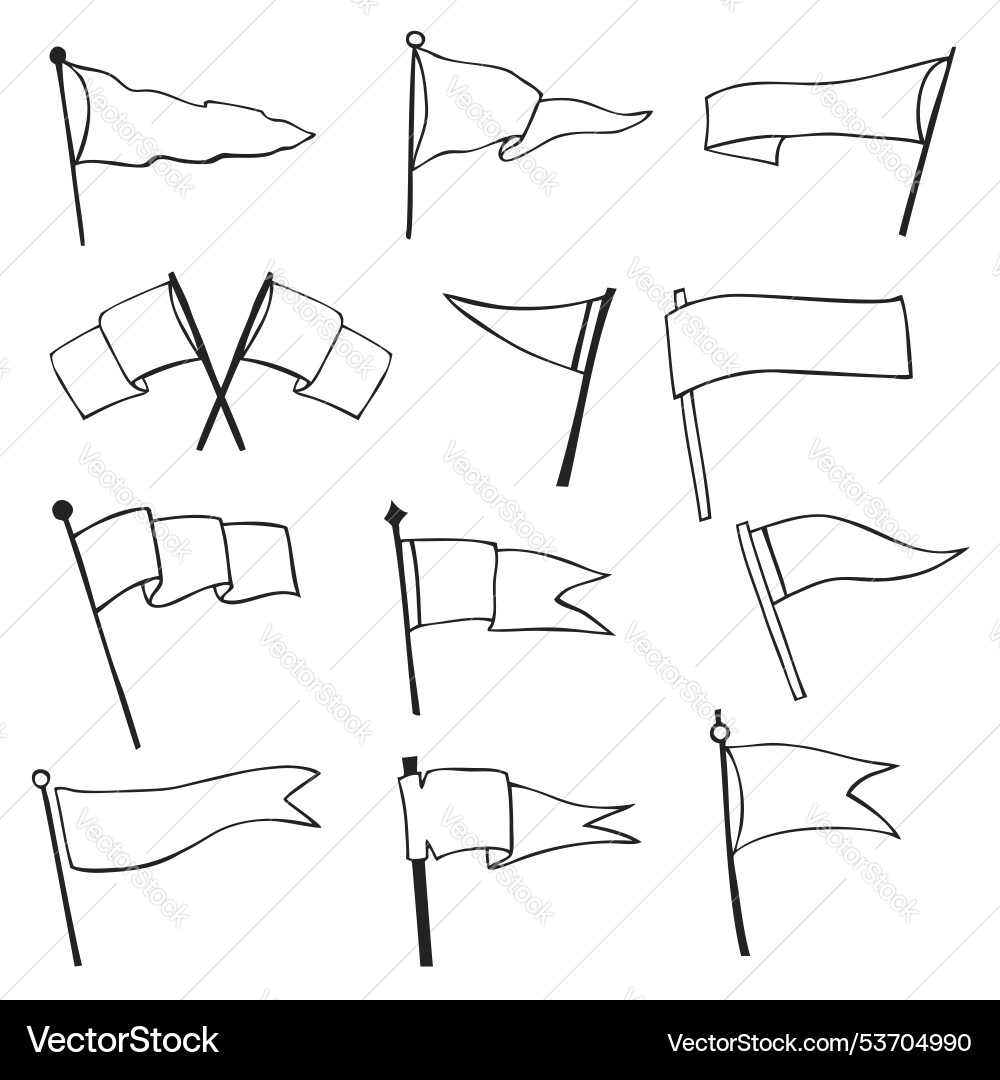 Hand drawn flags monochrome labels wanderlust Vector Image