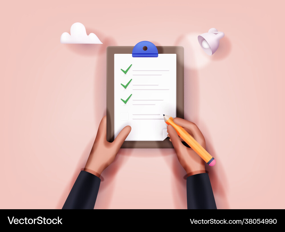 Hand holding checklist on a clipboard paper Vector Image