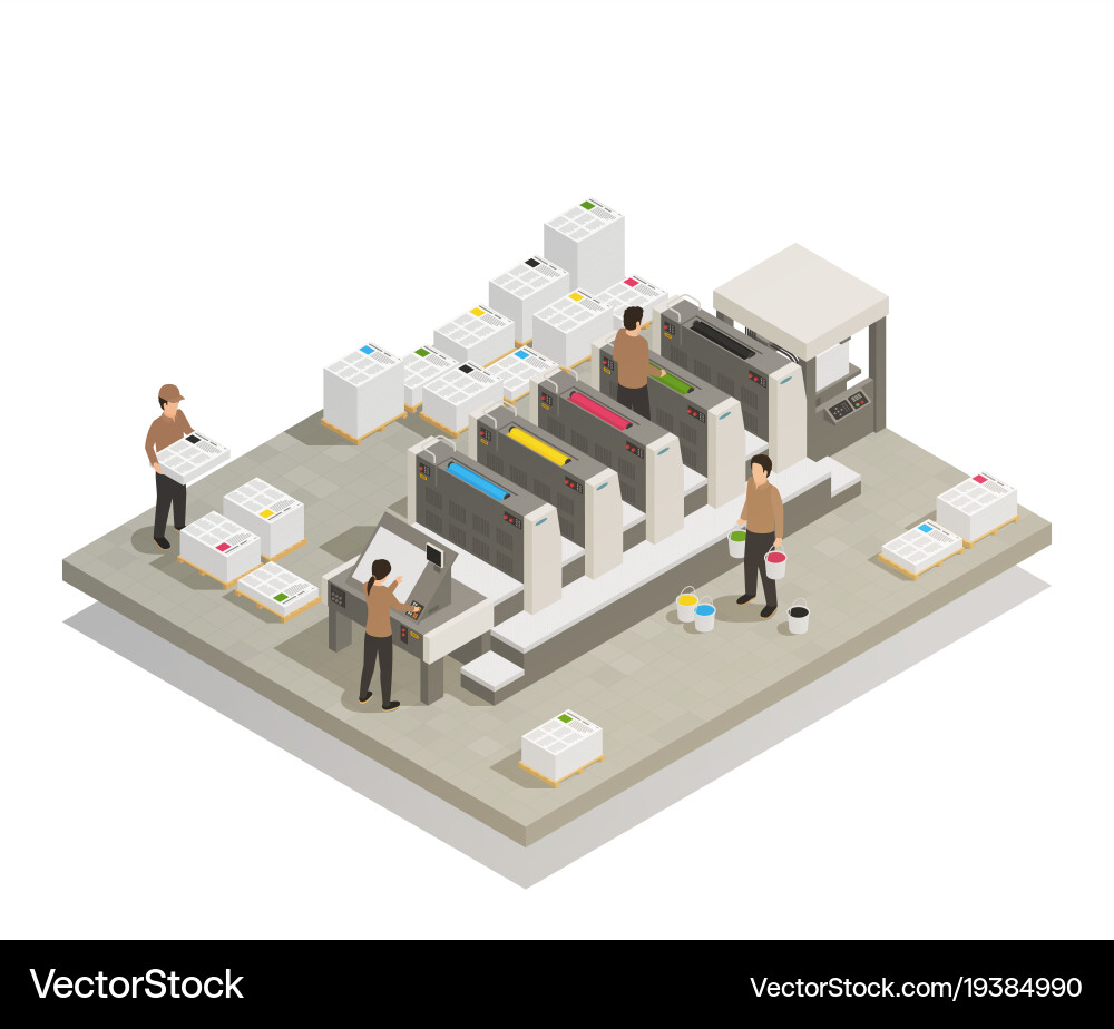 Printing production process isometric composition Vector Image
