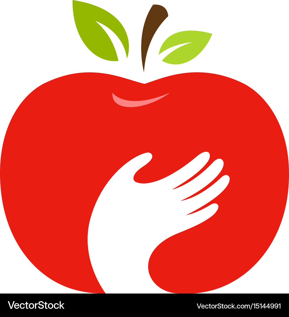 Apple and hand logo label emblem design Royalty Free Vector