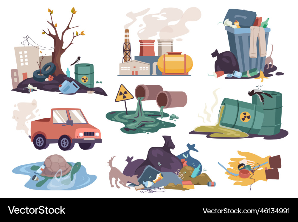 Environmental pollution set graphic elements Vector Image