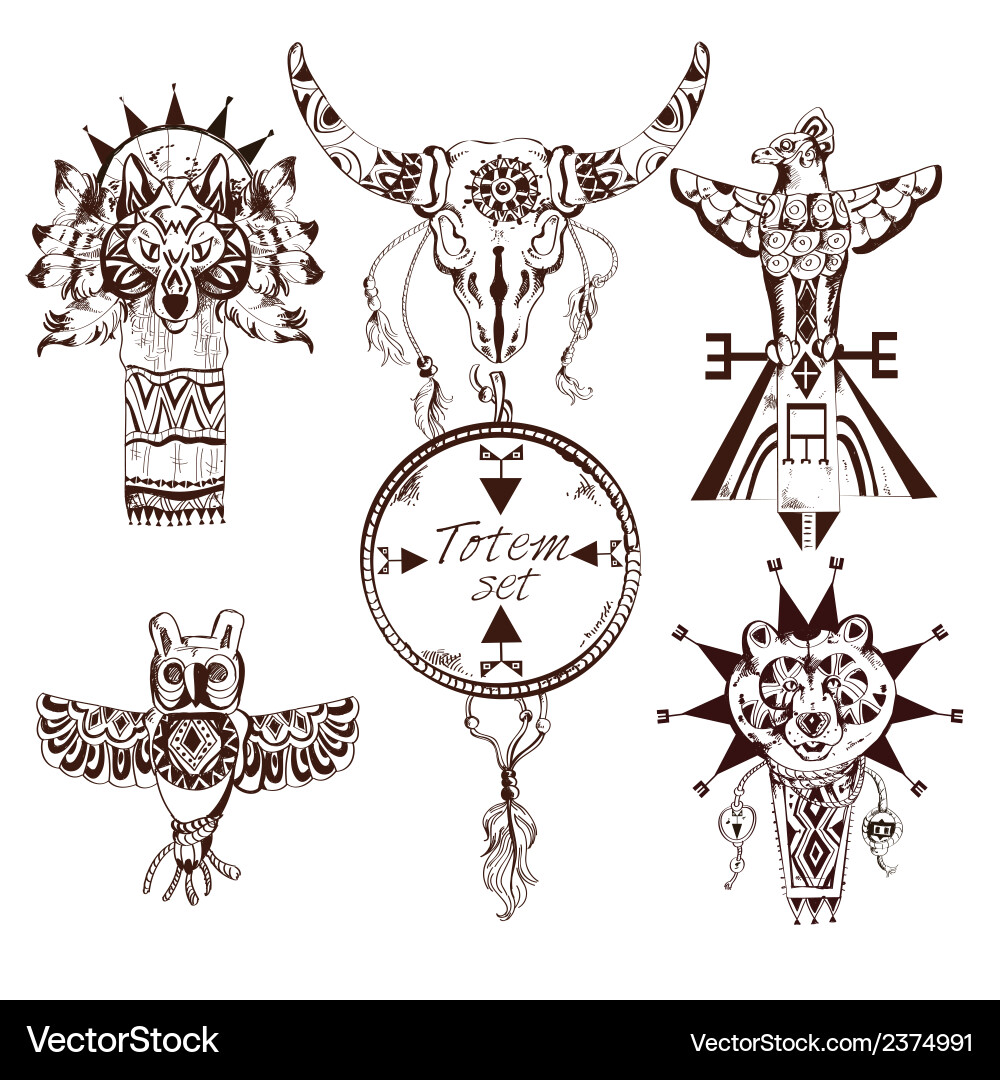 Ethnic american totems set Royalty Free Vector Image