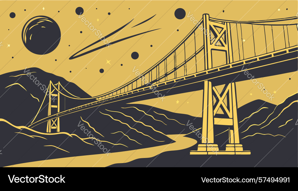 Iconic golden gate bridge under a cosmic Vector Image