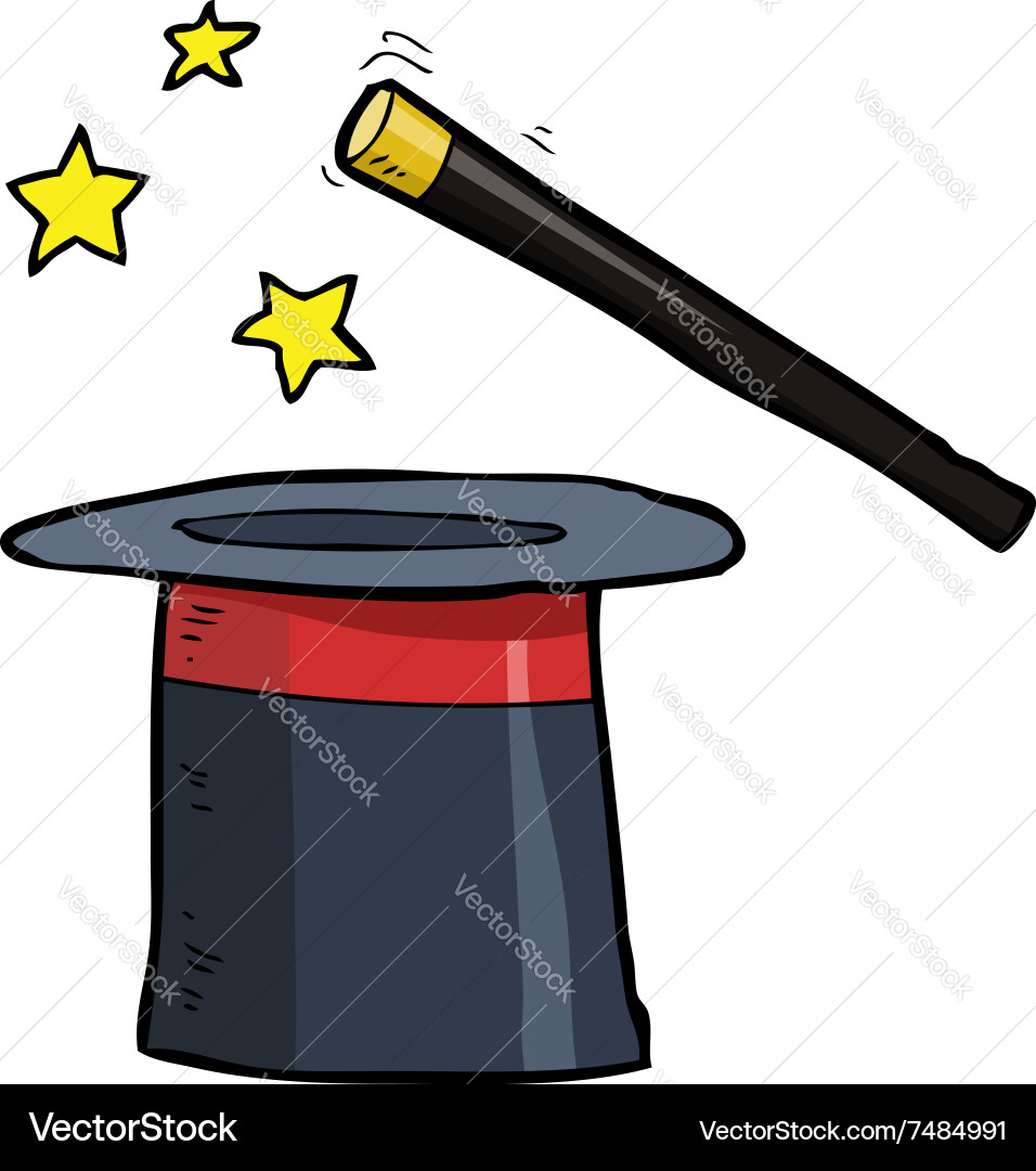 Magic wand and a top hat Royalty Free Vector Image