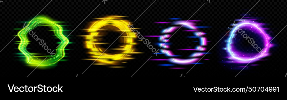 Neon glowing circle frame with glitch effect Vector Image