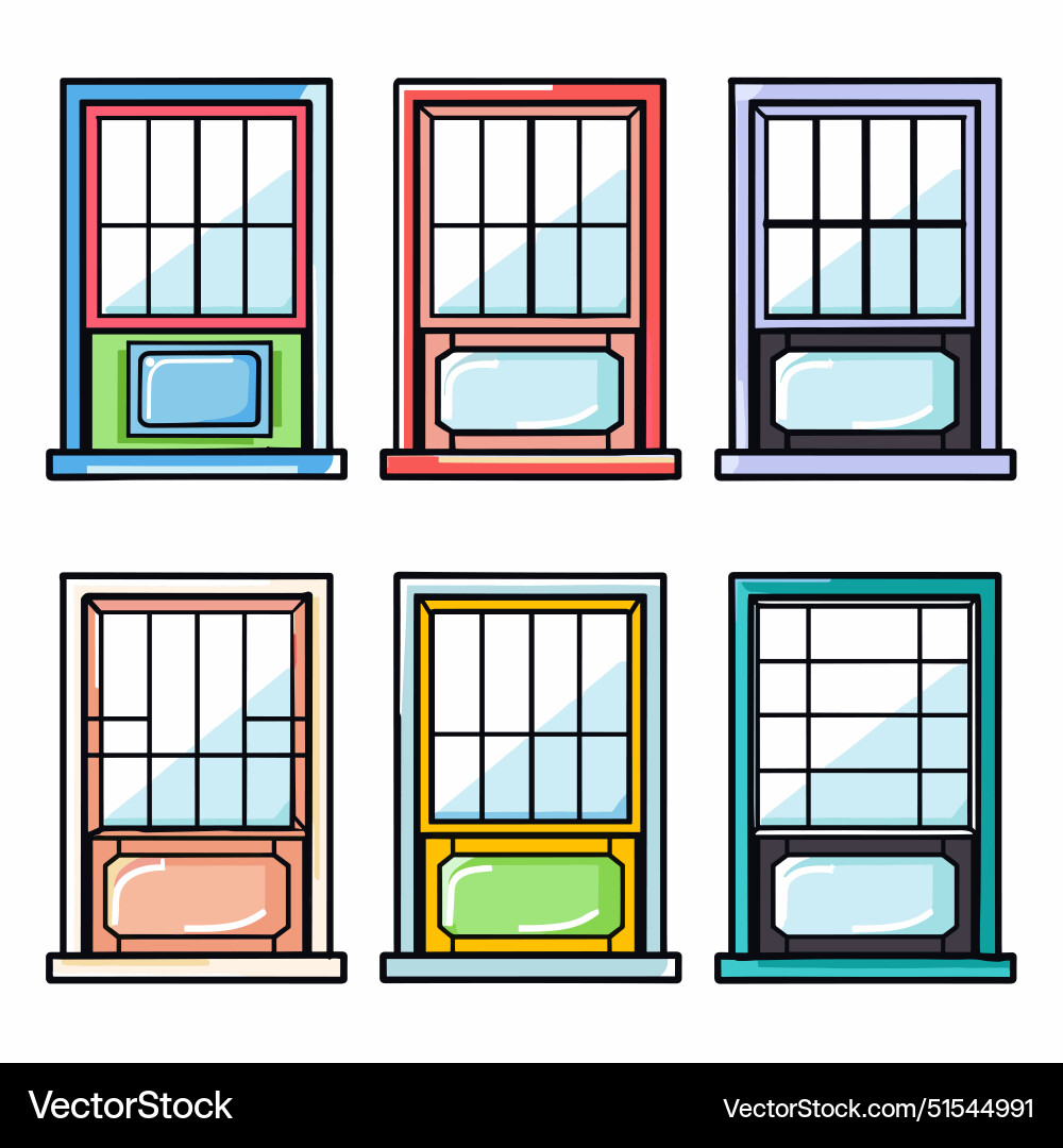 Six colorful cartoonstyle windows arranged two Vector Image