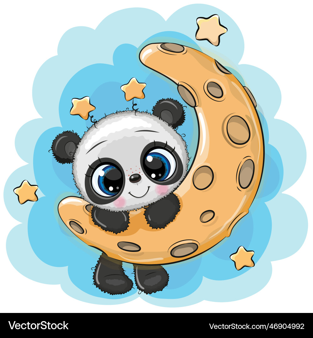 Cartoon panda on the moon Royalty Free Vector Image
