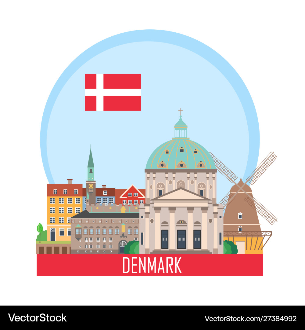 Denmark Copenhagen Background With National Vector Image