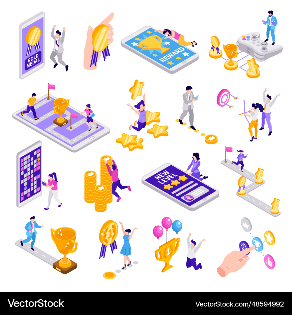 Gamification isometric set Royalty Free Vector Image Gamification isometric set Royalty Free Vector Image