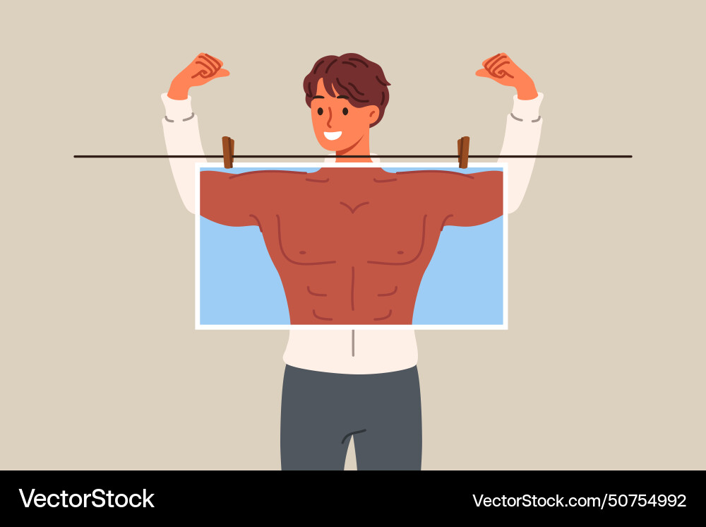 Man bodybuilder dreams of pumped up muscles Vector Image