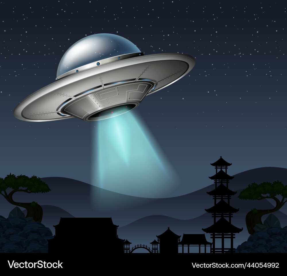 Nighttime UFO Encounter Royalty Free Vector Image