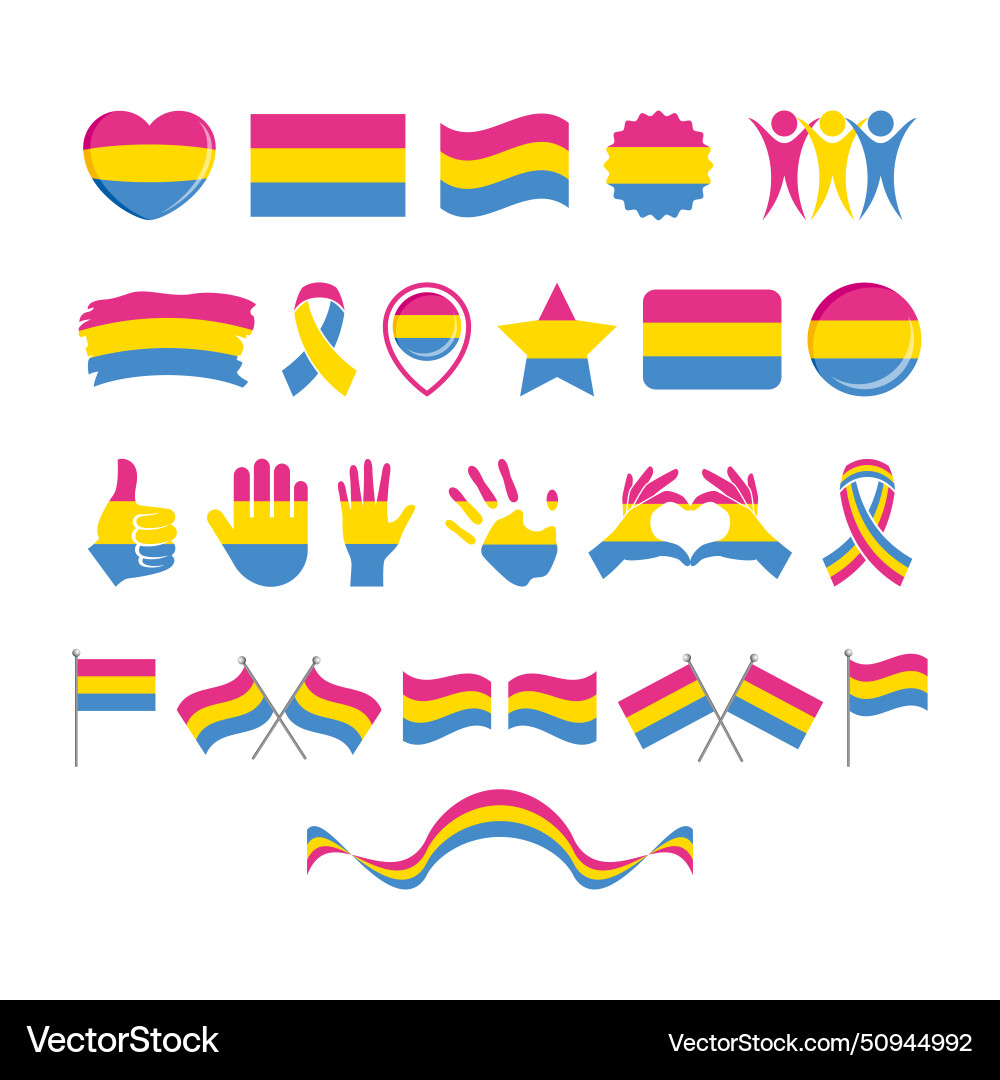 Pansexual pride flag and symbols many icon set Vector Image